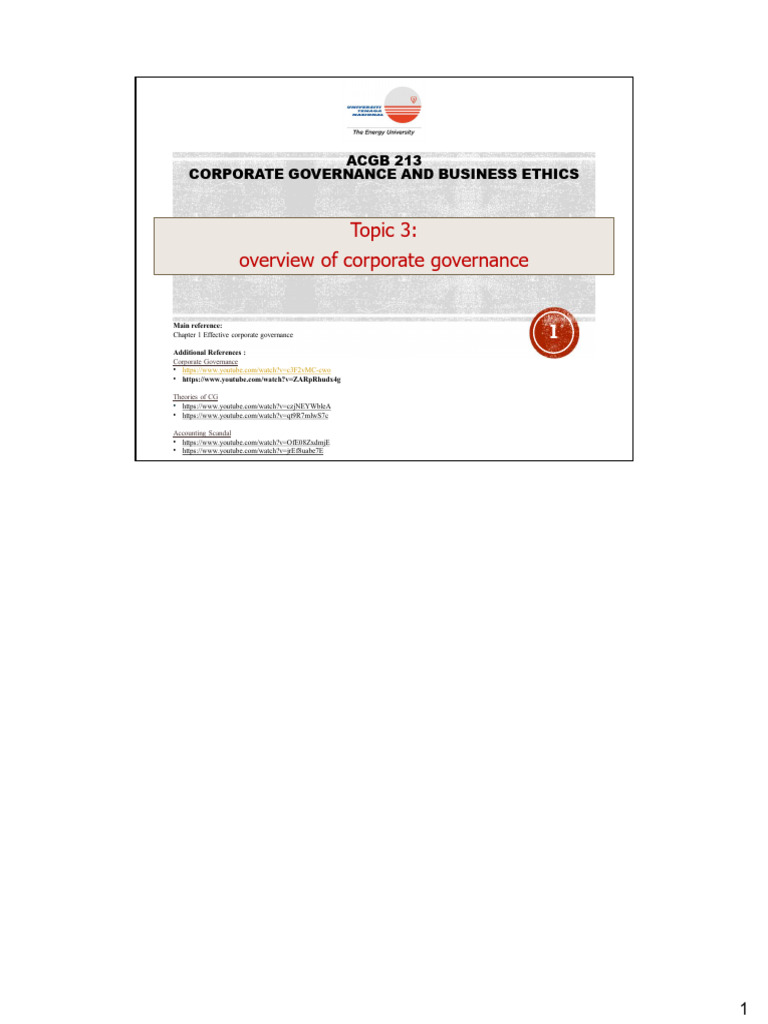 Topic 3: Overview of Corporate Governance | PDF | Corporate Governance ...