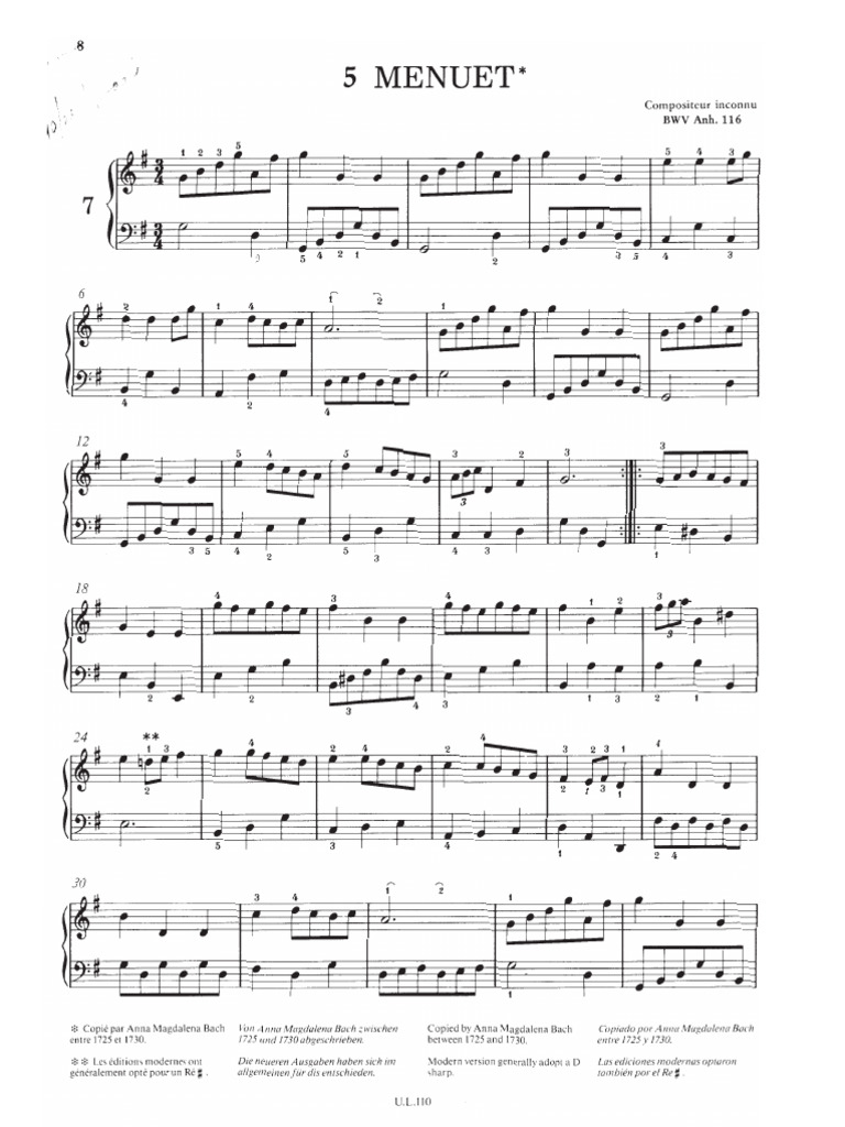 Minuet en Sol Mayor 2 ( (Bach) | PDF