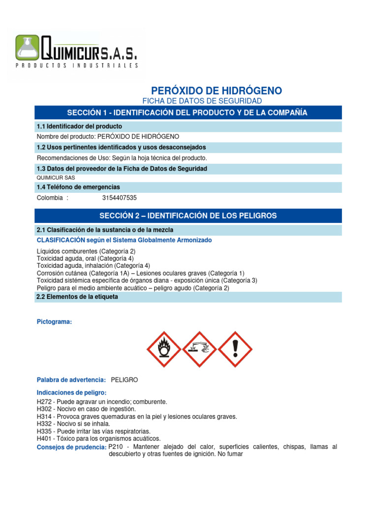 Peroxido Ficha de Seguridad QC | PDF | Agua | Química