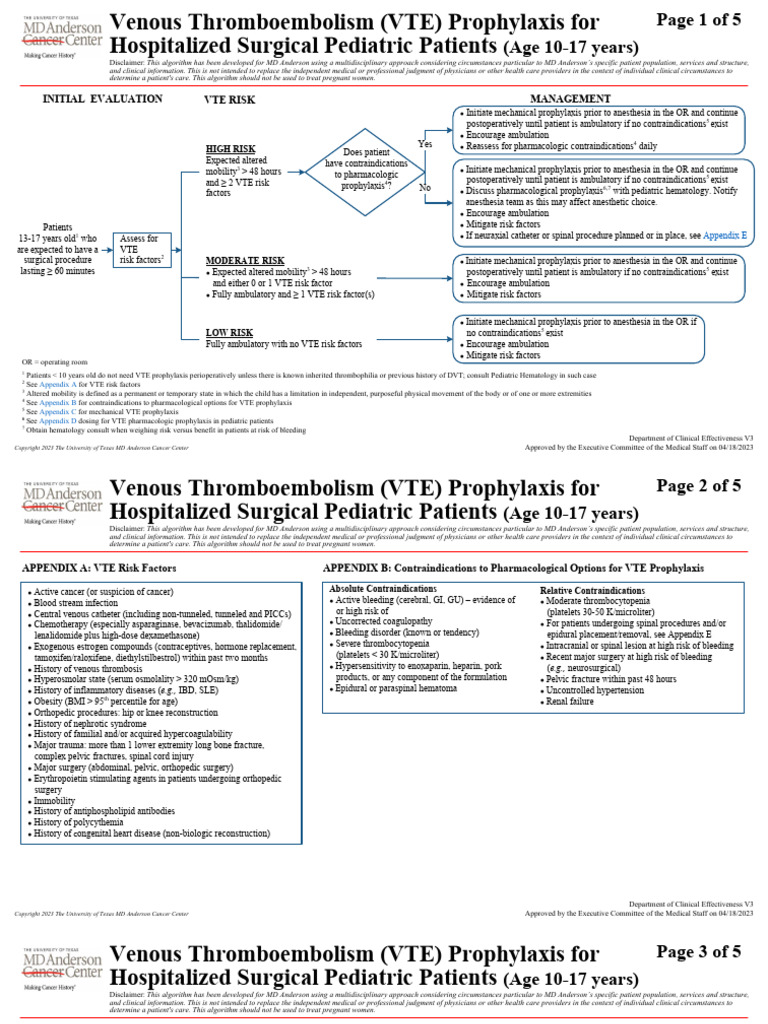Clin Management Vte Prophylaxis Pedi Web Algorithm | PDF | Anesthesia ...