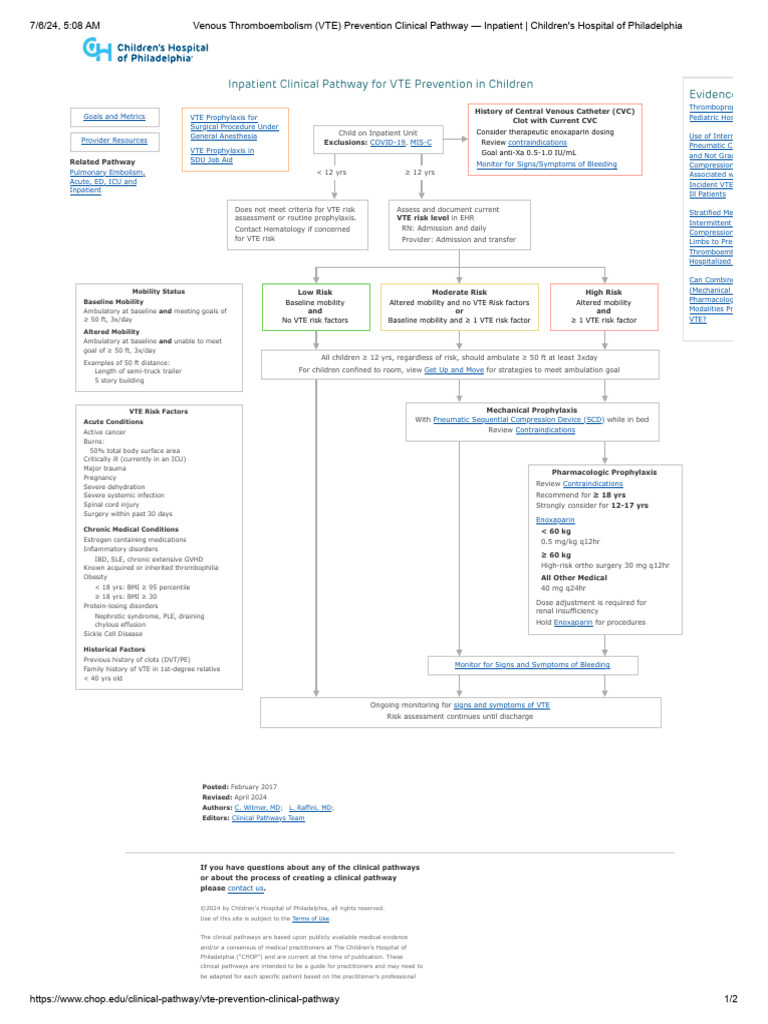 Venous Thromboembolism (VTE) Prevention Clinical Pathway - Inpatient ...