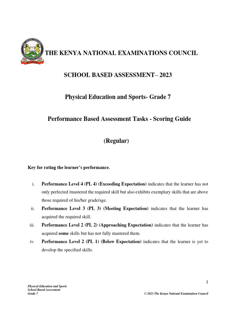 2023 GRADE 7 Physical Education and Sports PROJECT B MarkingScheme ...