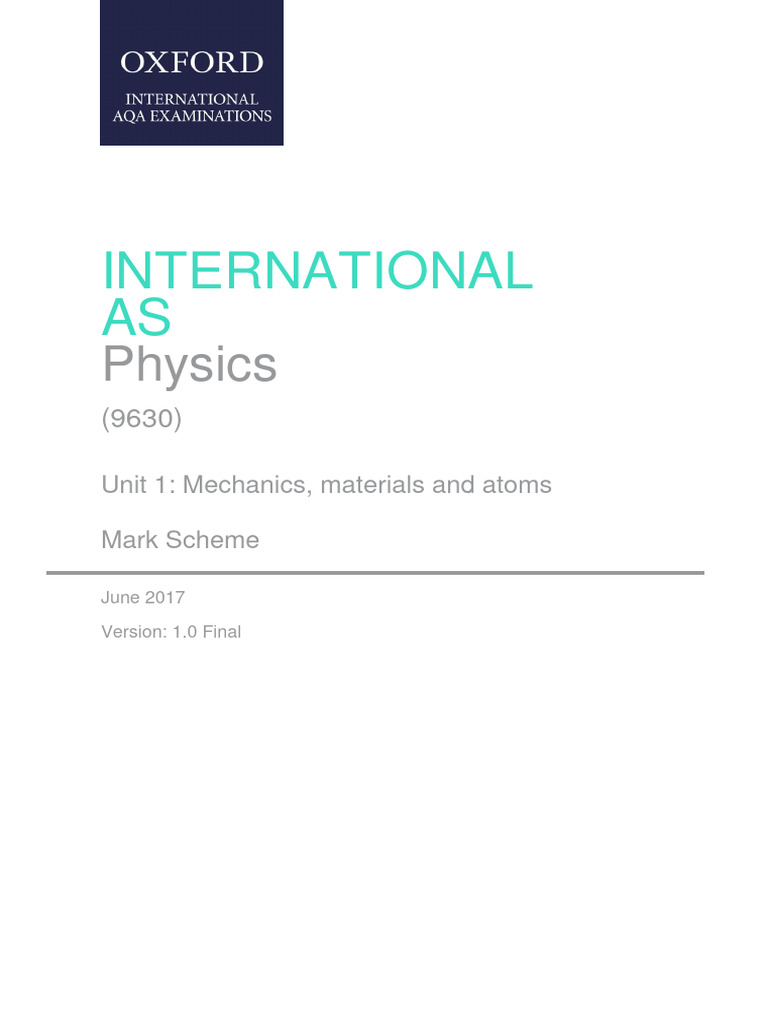 2017 June - Unit 1 Mark Scheme | PDF | Force | Mechanical Engineering