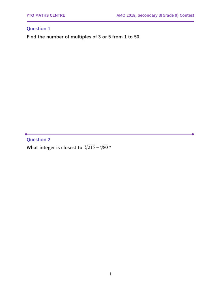 Grade 9 AMO 2018 Math Contest Questions | PDF | Mathematics ...