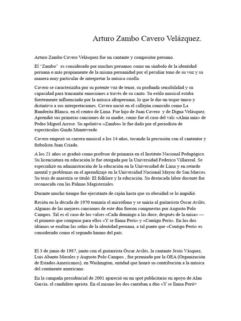 Legado de Arturo Zambo Cavero | PDF