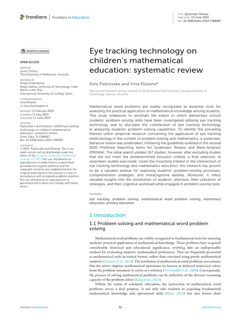 Eye Tracking Technology On Children's Mathematical Education: Systematic Review | PDF ...