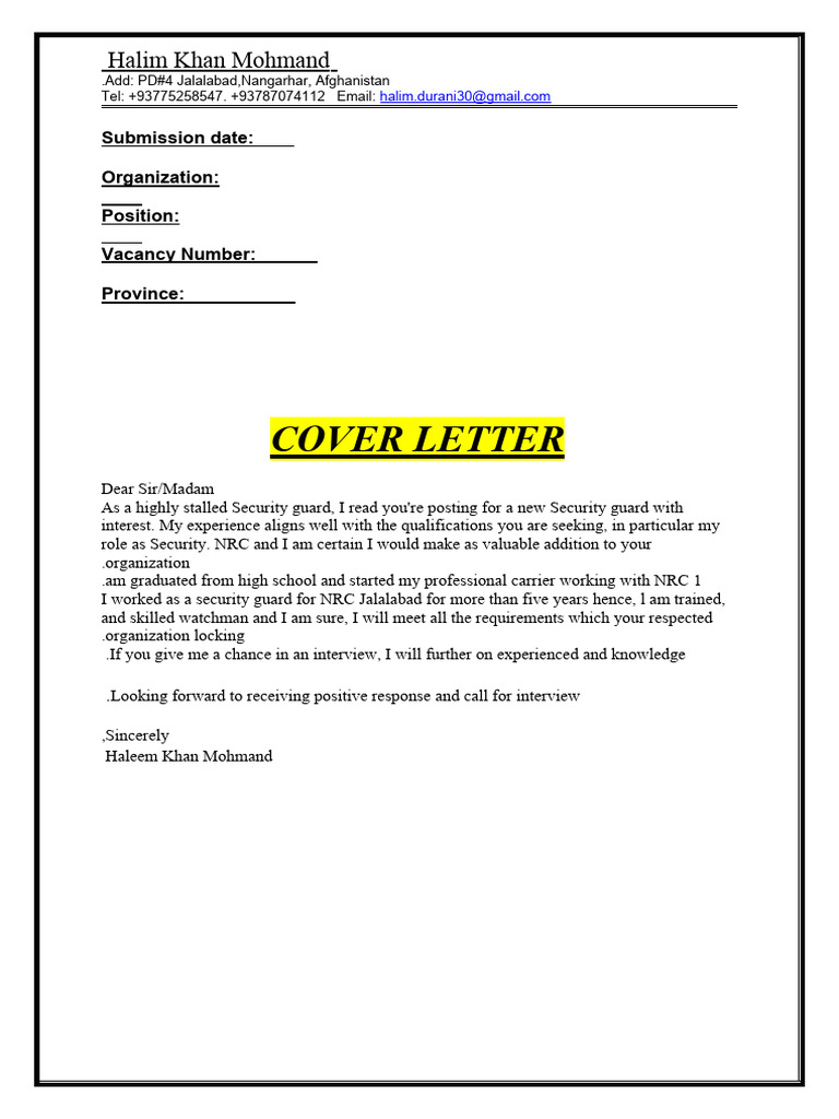 Halim Khan - CV and Cover Latter | PDF | Nangarhar Province