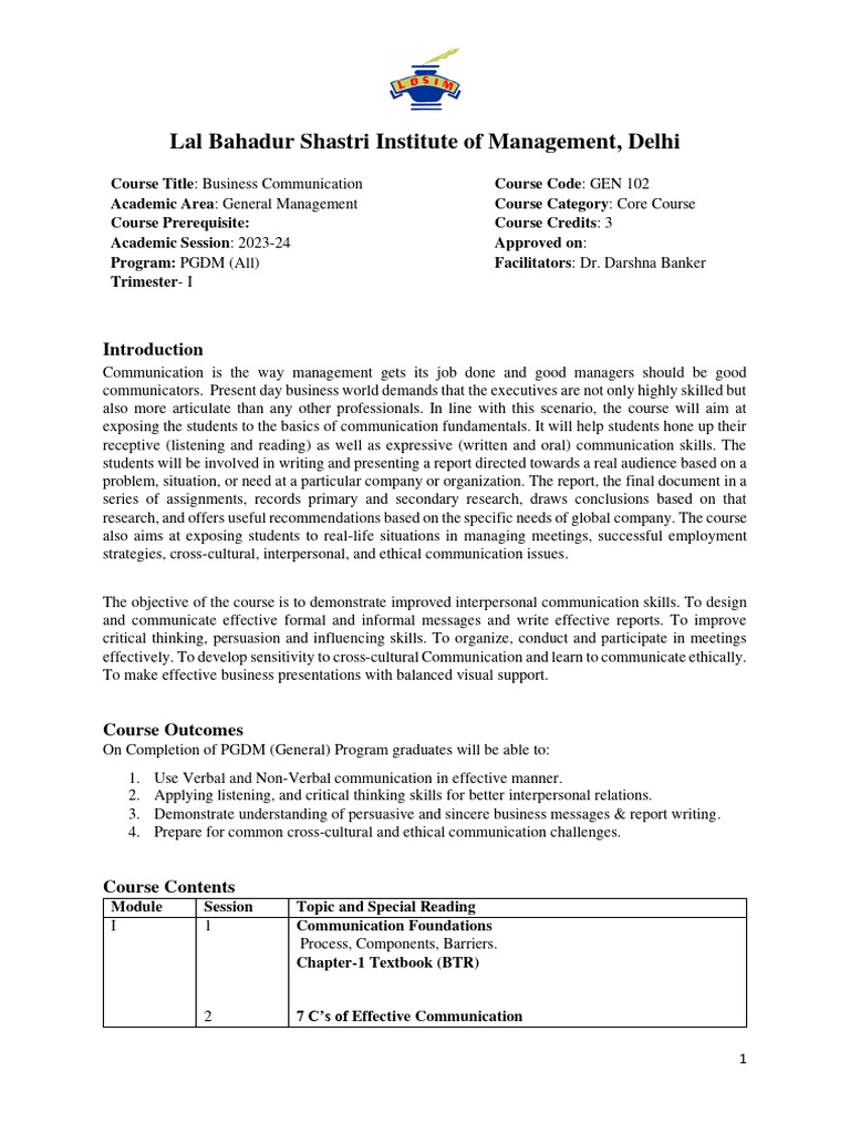 Course Outline | PDF | Communication | Nonverbal Communication