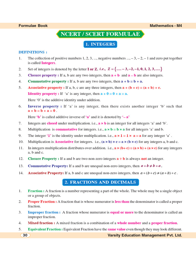 M4 Maths Formulae Book (State) | PDF | Integer | Abstract Algebra