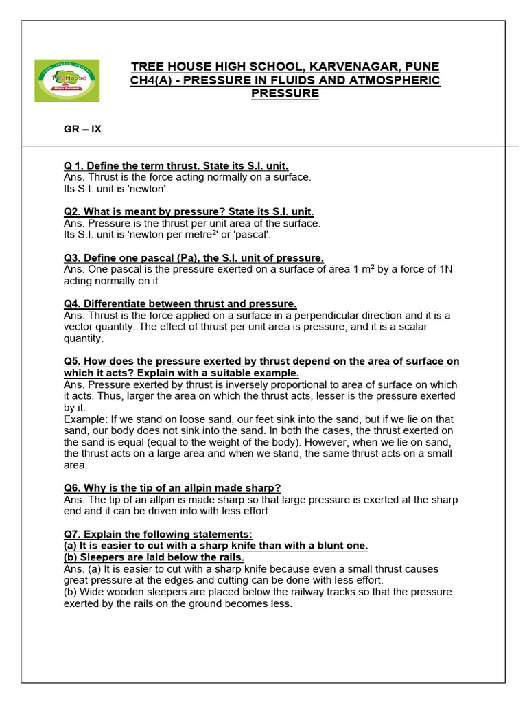 Gr-9 Phy 4A | PDF | Pressure | Liquids