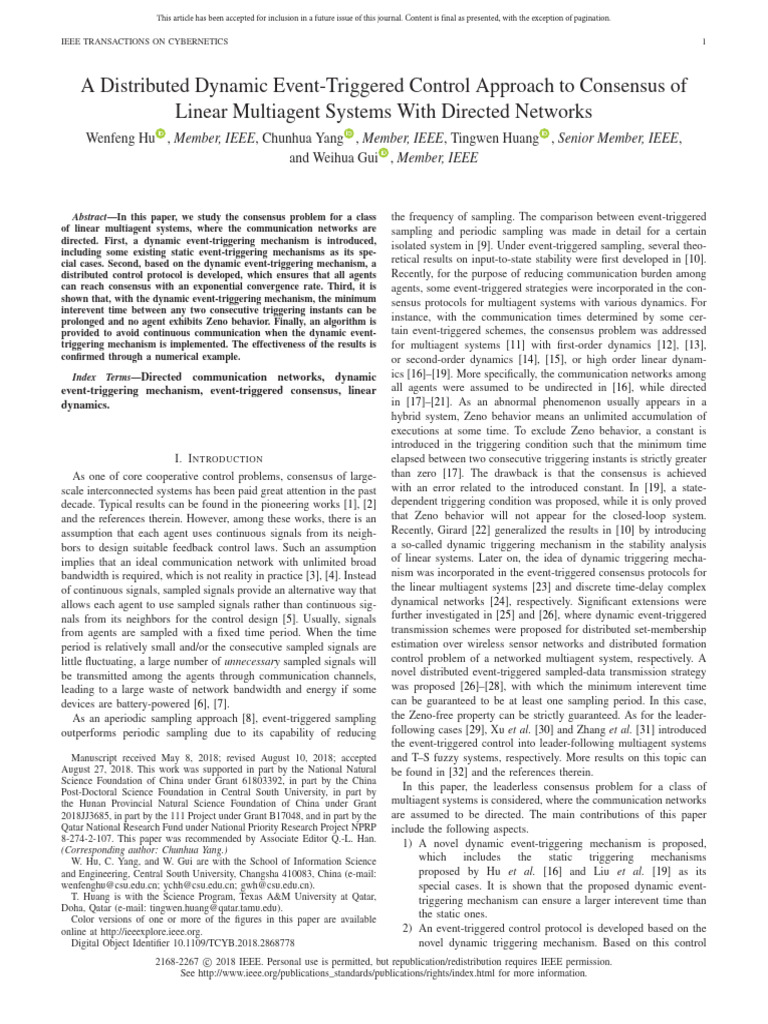 Hu 2018 | PDF | Matrix (Mathematics) | Control Theory