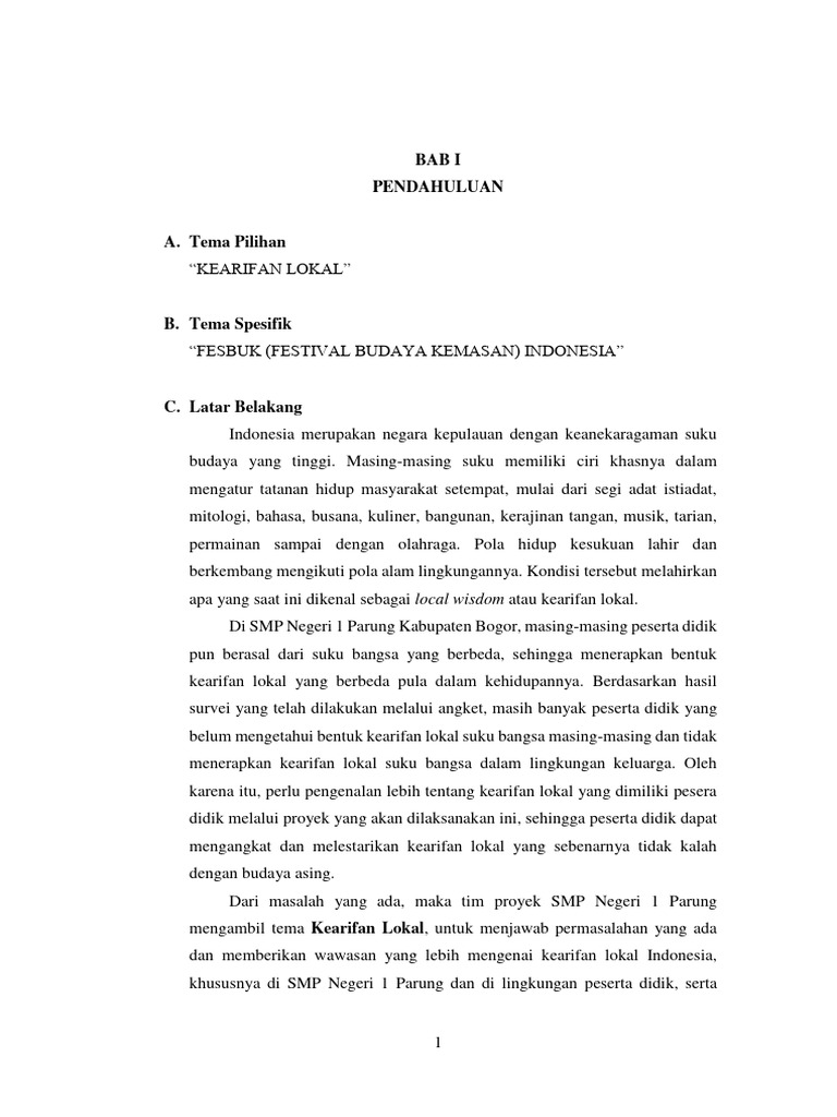 Modul Proyek 2 TP 2021-2022 Bab 1 - 3 Kearipan Lokal | PDF