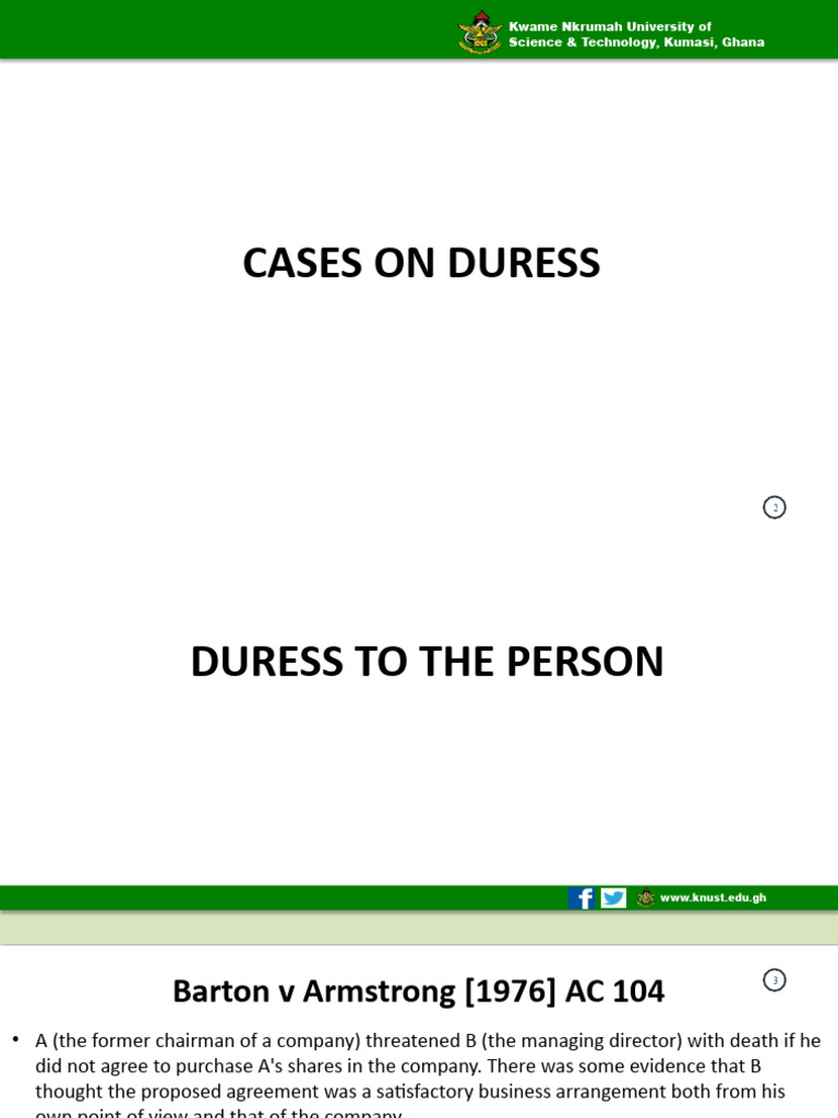 Notable Cases of Duress Explained | PDF | Estoppel | Tort