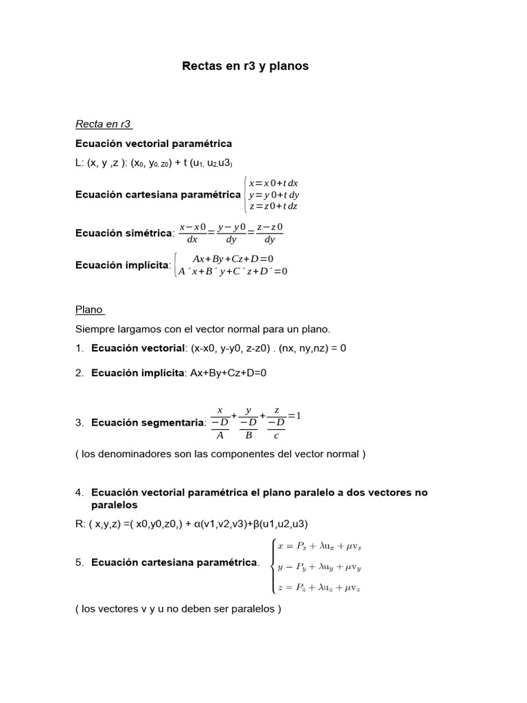 Ecuaciones de rectas y planos en R³ | PDF | Línea (geometría) | Vector ...