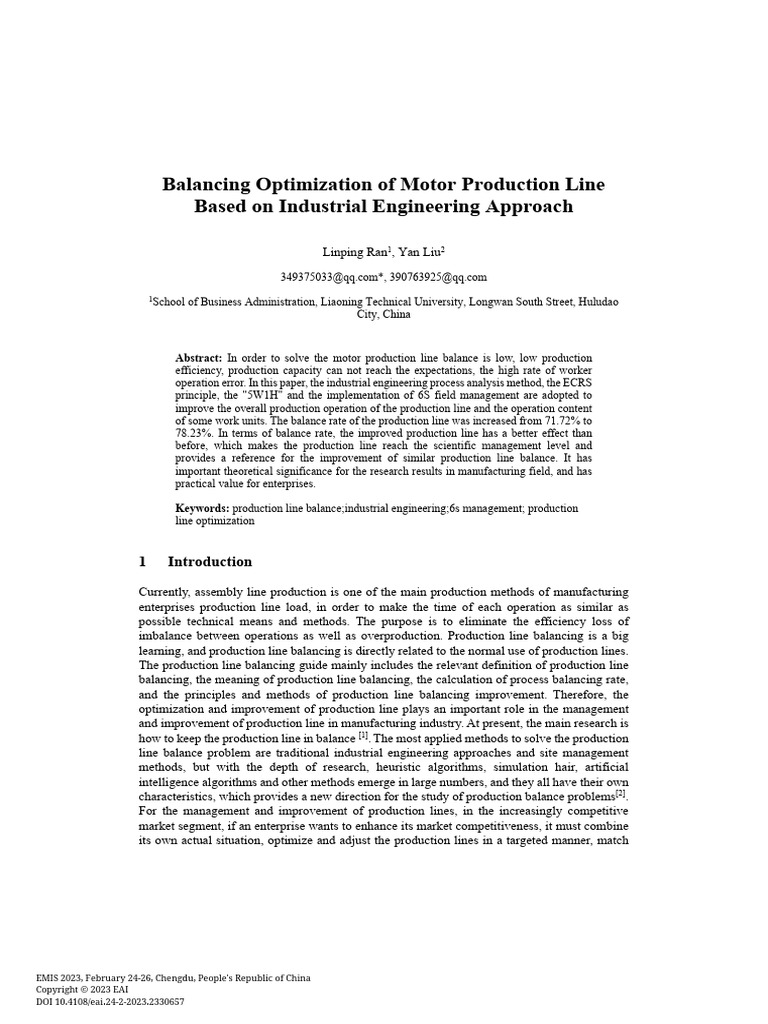 Balancing Optimization of Motor Production Line Based On 1wns1u1d | PDF ...