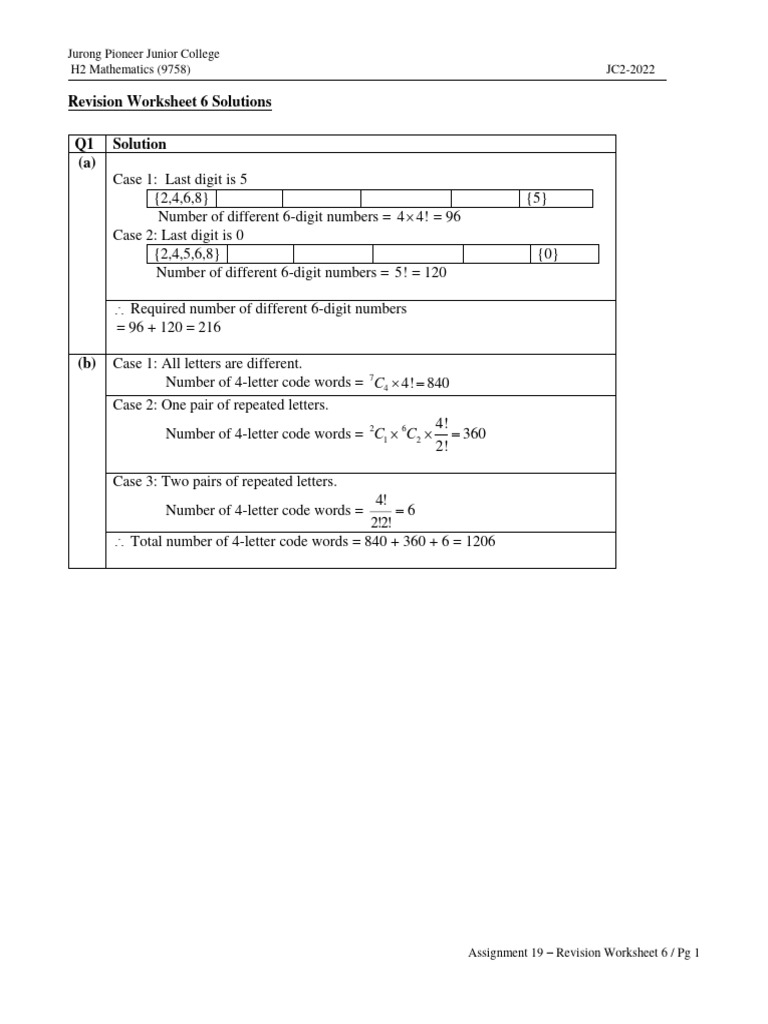 Revision Worksheet 6 - Soln | PDF | Mathematics