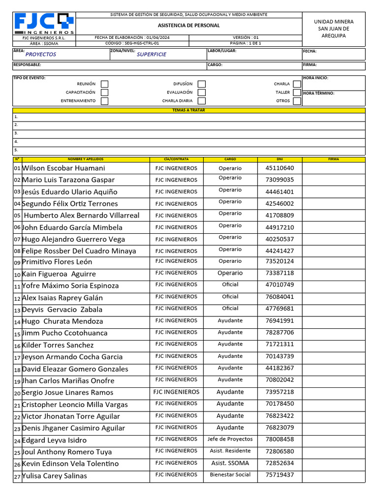 Lista de Asistencia - Actual | PDF