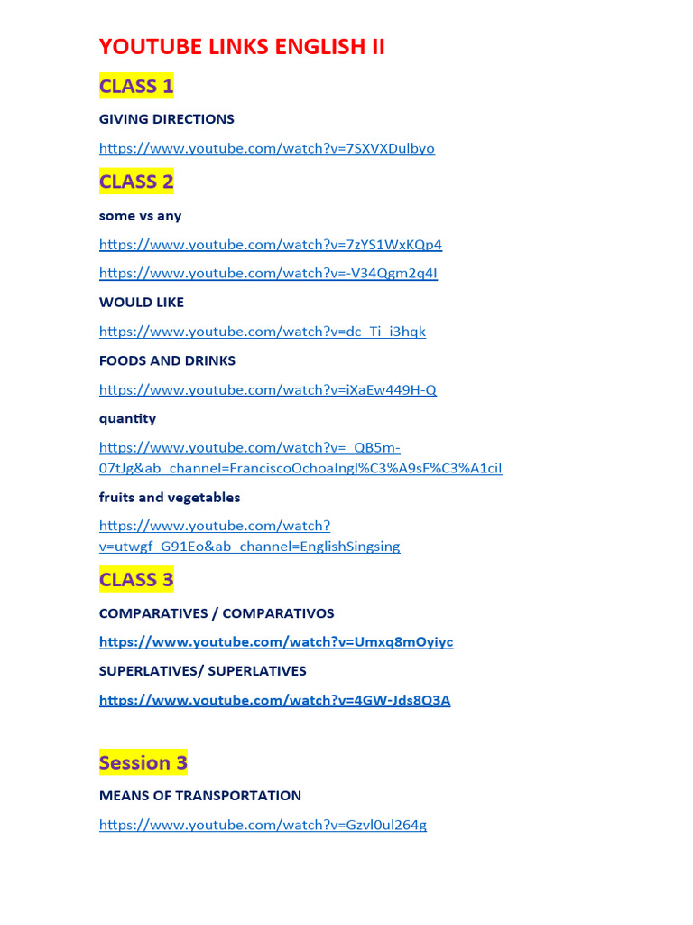 Youtube Links English Ii Updated | PDF