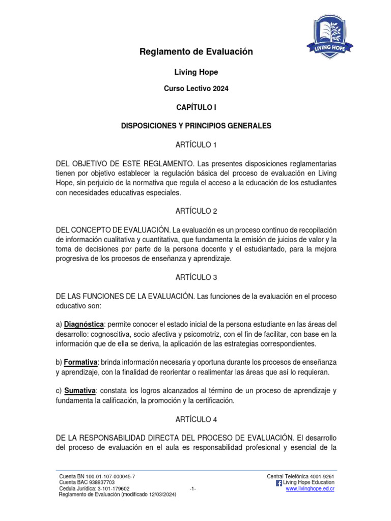 Reglamento de Evaluación 2024 | PDF | Evaluación | Maestros