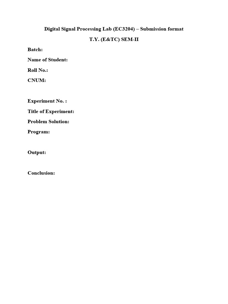 DSP Lab Submission Format | PDF | Computers | Technology & Engineering