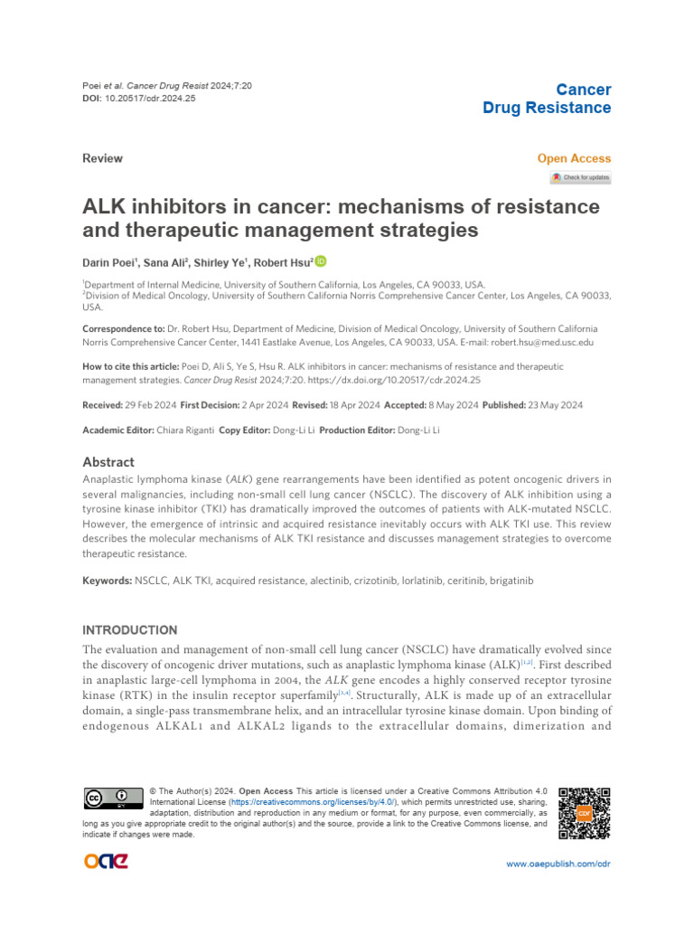 ALK Inhibitors in Cancer: Mechanisms of Resistance and Therapeutic ...