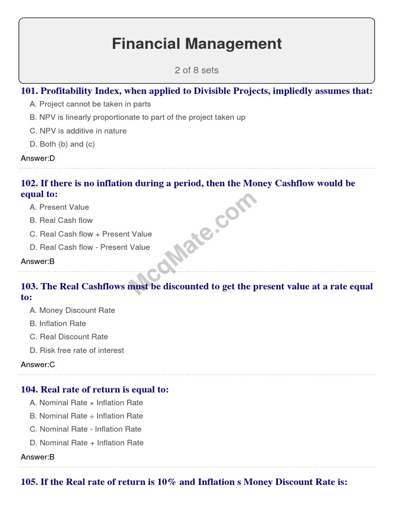 FM MCQs s.2 | PDF | Cost Of Capital | Equity (Finance)