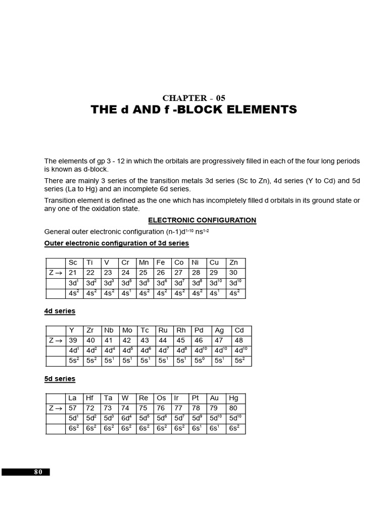 The D And F Block Elements Lecture Note Pdf Lanthanide