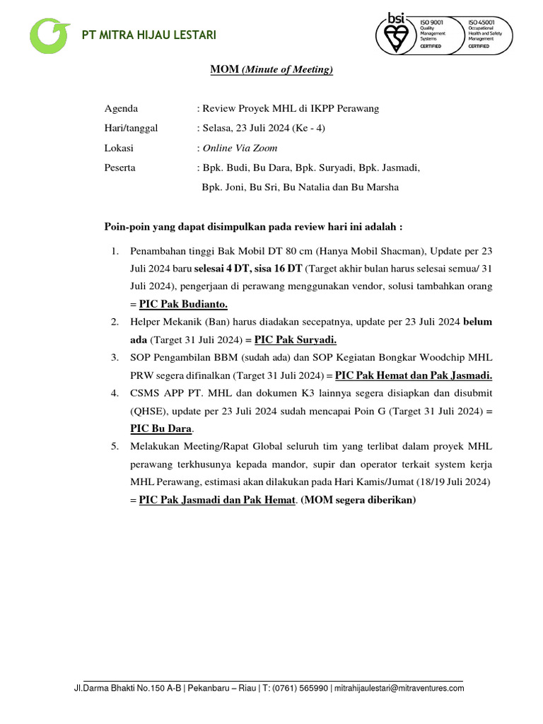 Rapat Proyek MHL di IKPP Perawang | PDF