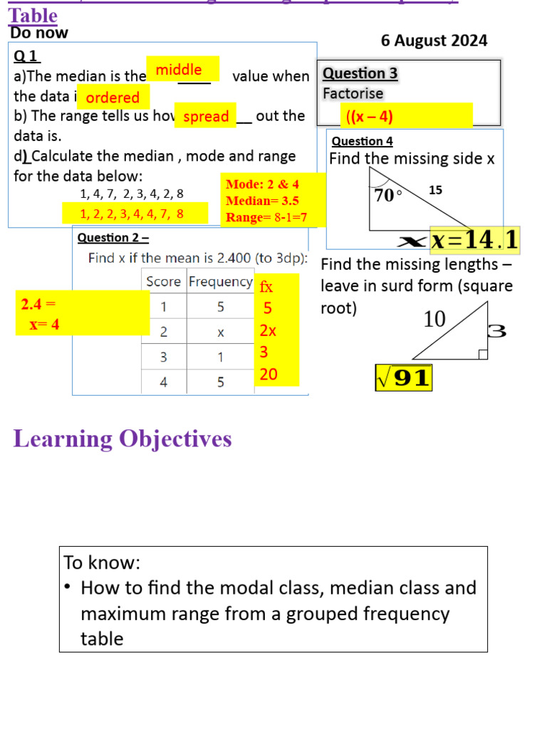 4.2D Estimated Median, Mode and Range in Grouped Frequency Tables RSE ...