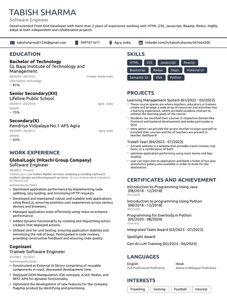 Tabish Resume | PDF | Computing | Computer Programming