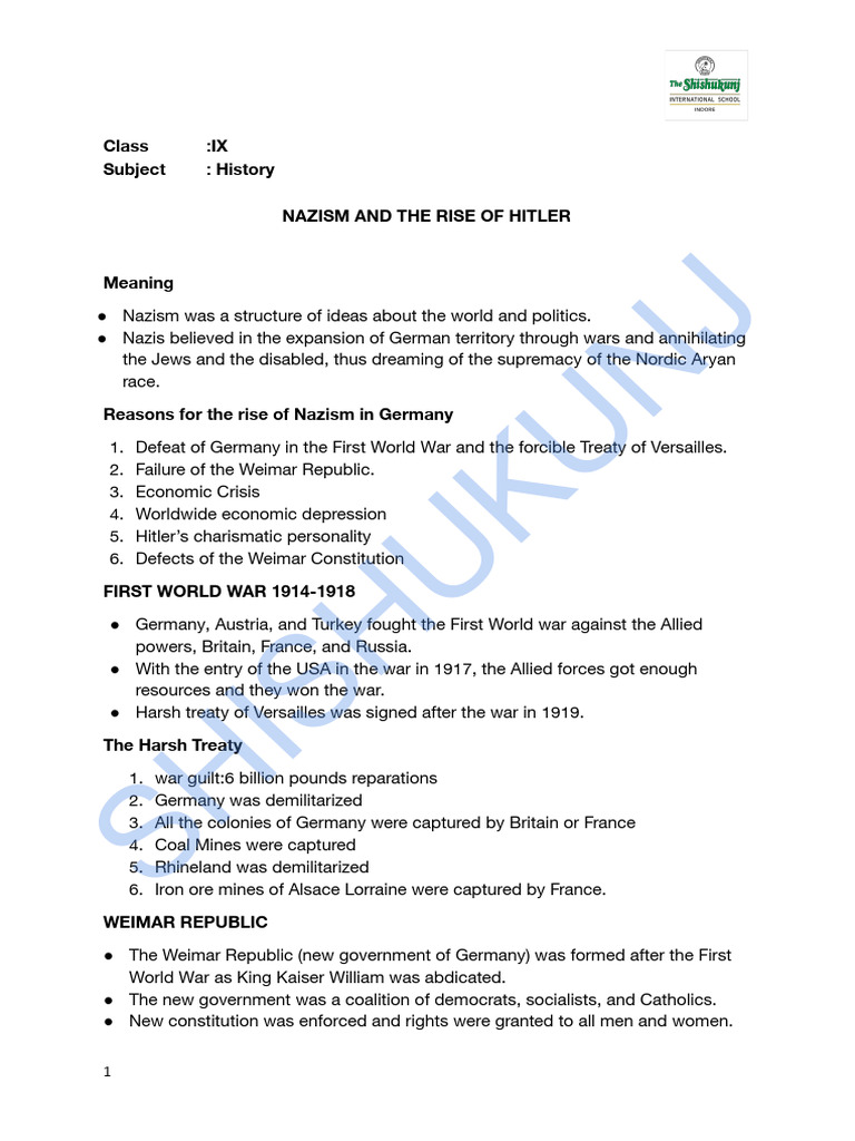 Nazism and Hitler's Rise Explained | PDF | Weimar Republic | Nazi Germany