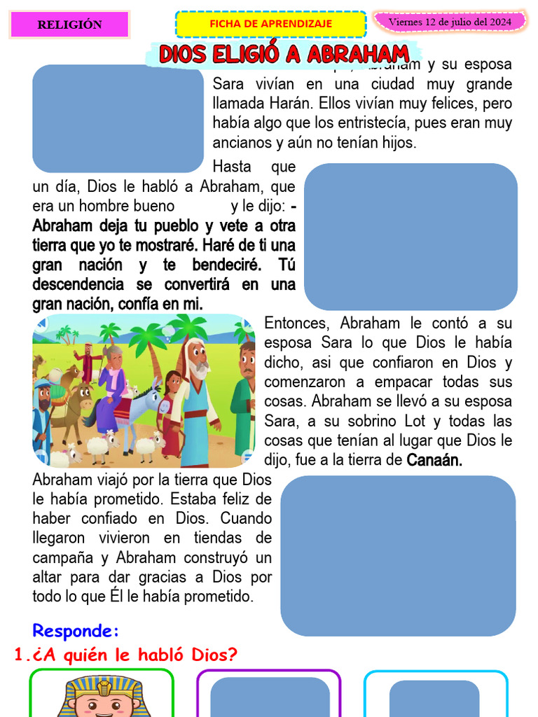 FICHA DÍA 35 - RELIGIÓN - BIM. II - VIERNES 12 DE JULIO - DIOS ELIGIÓ A ABRAHAM | PDF | Abrahán ...