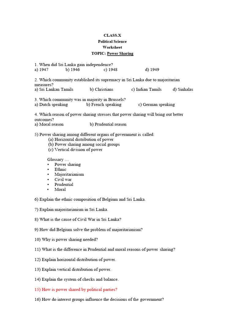 Power Sharing Worksheet | PDF