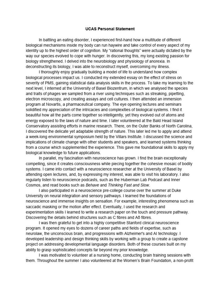 Third UCAS Personal Statement | PDF | Neuroscience | Thought