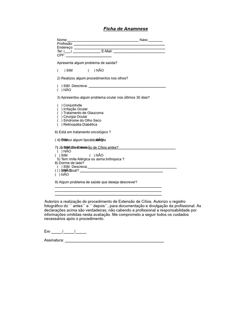 Ficha de Anamnese | PDF | Autoajuda