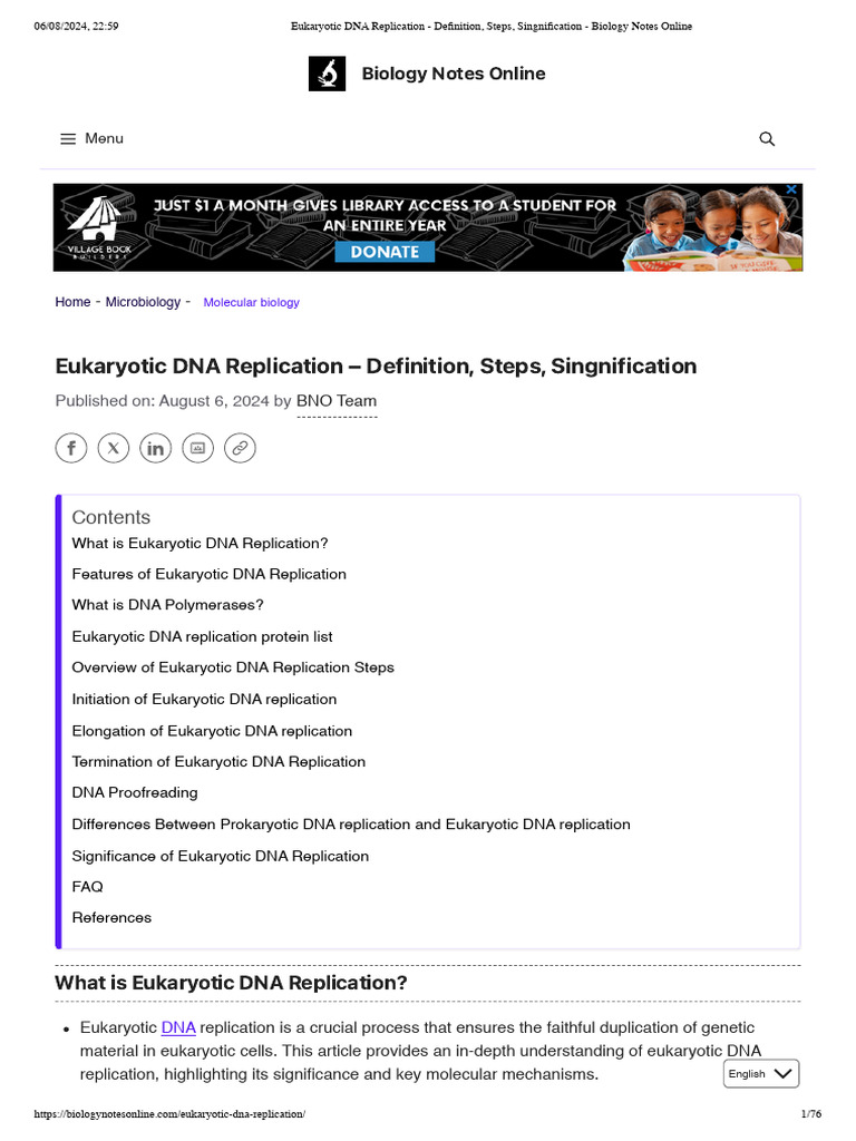 Eukaryotic DNA Replication - Definition, Steps, Singnification ...