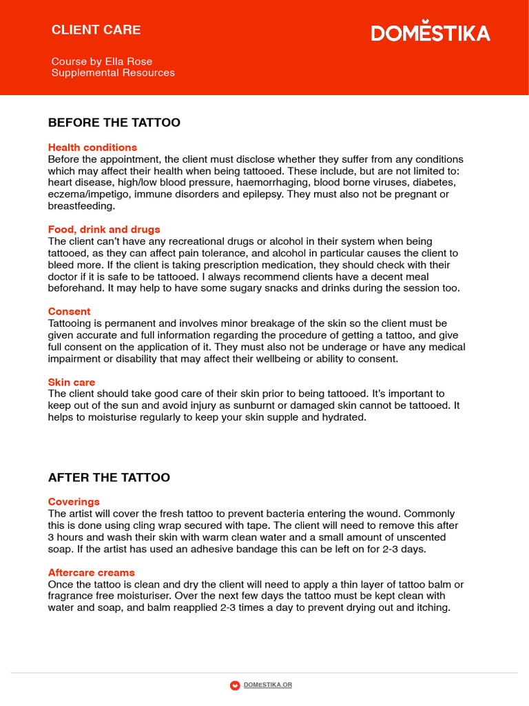 Tattoo Care Guidelines: Pre & Post | PDF | Tattoo | Bleeding