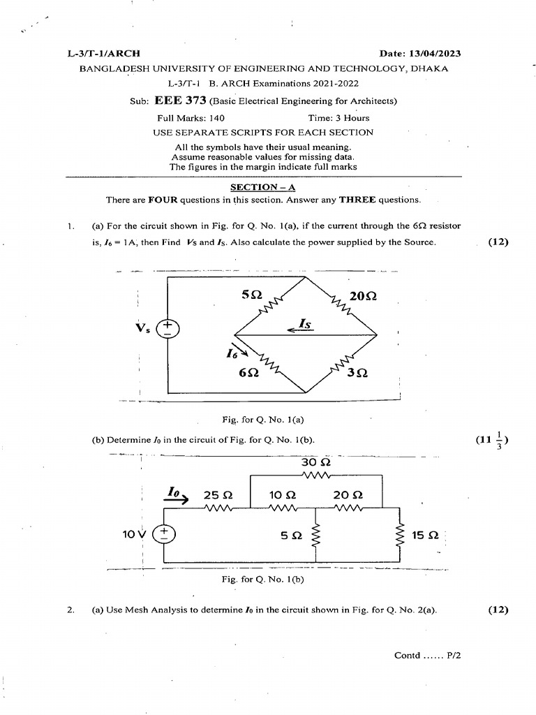 Basic Electrical Engineering Exam 2021-2022 | PDF | Lighting ...