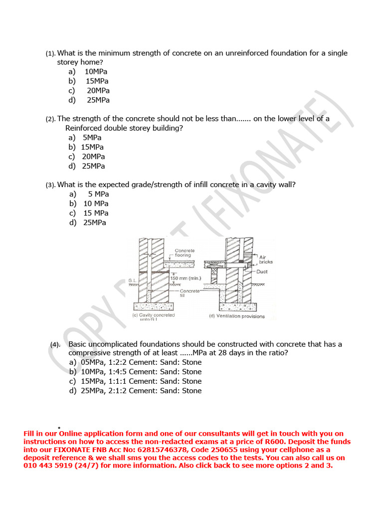 NHBRC Tech Exam Redacted Redacted | PDF | Concrete | Building Materials