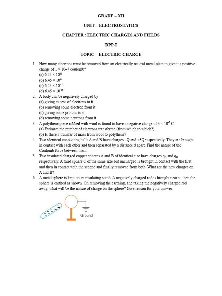 Electric Charges and Fields DPP-I | PDF