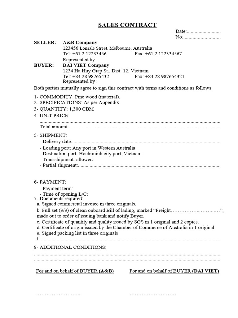 Pine Wood Export Contract Template | PDF | Cargo