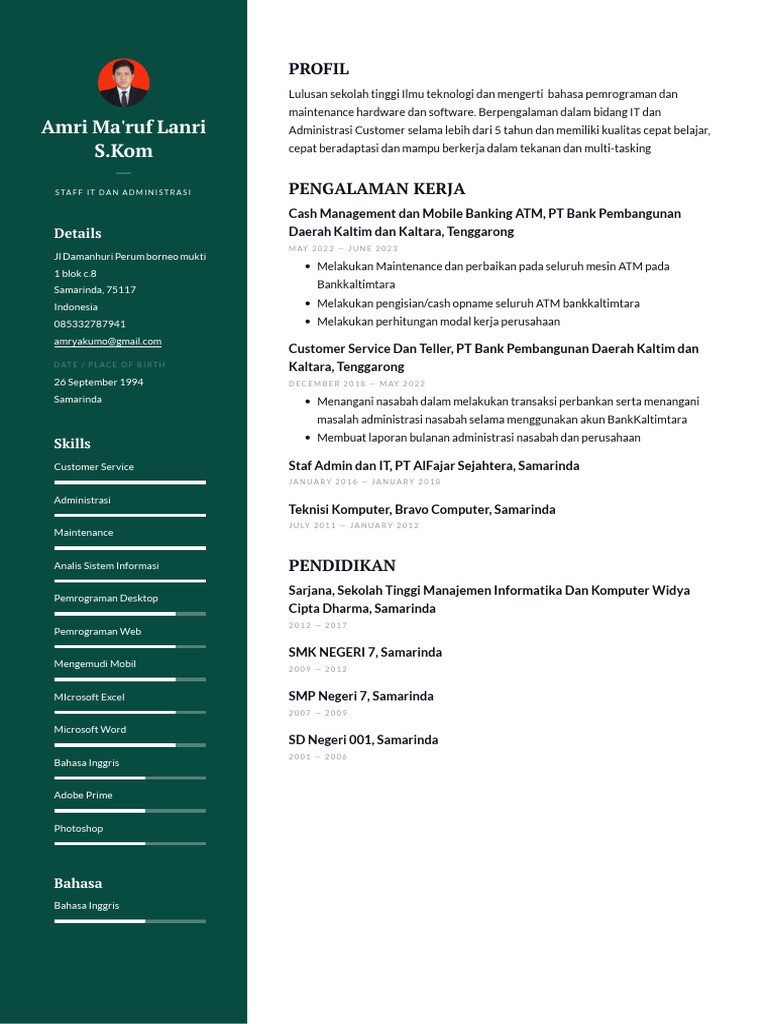 CV Amri - Ma'ruf - Lanri - S.Kom - Staff - IT - Dan - Administrasi | PDF