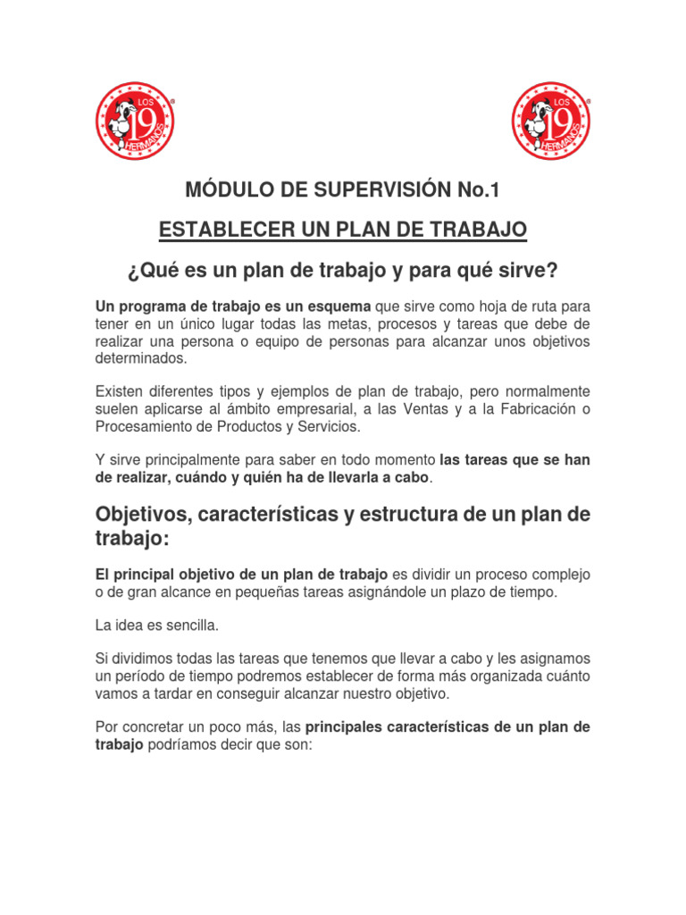 MÓDULO DE SUPERVISIÓN 1 PLAN DE TRABAJO | PDF | Business | Indicador de ...