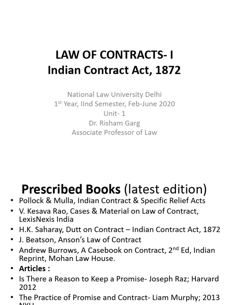 LAW OF CONTRACTS - I - Unit-1 (RG) | PDF | Offer And Acceptance ...