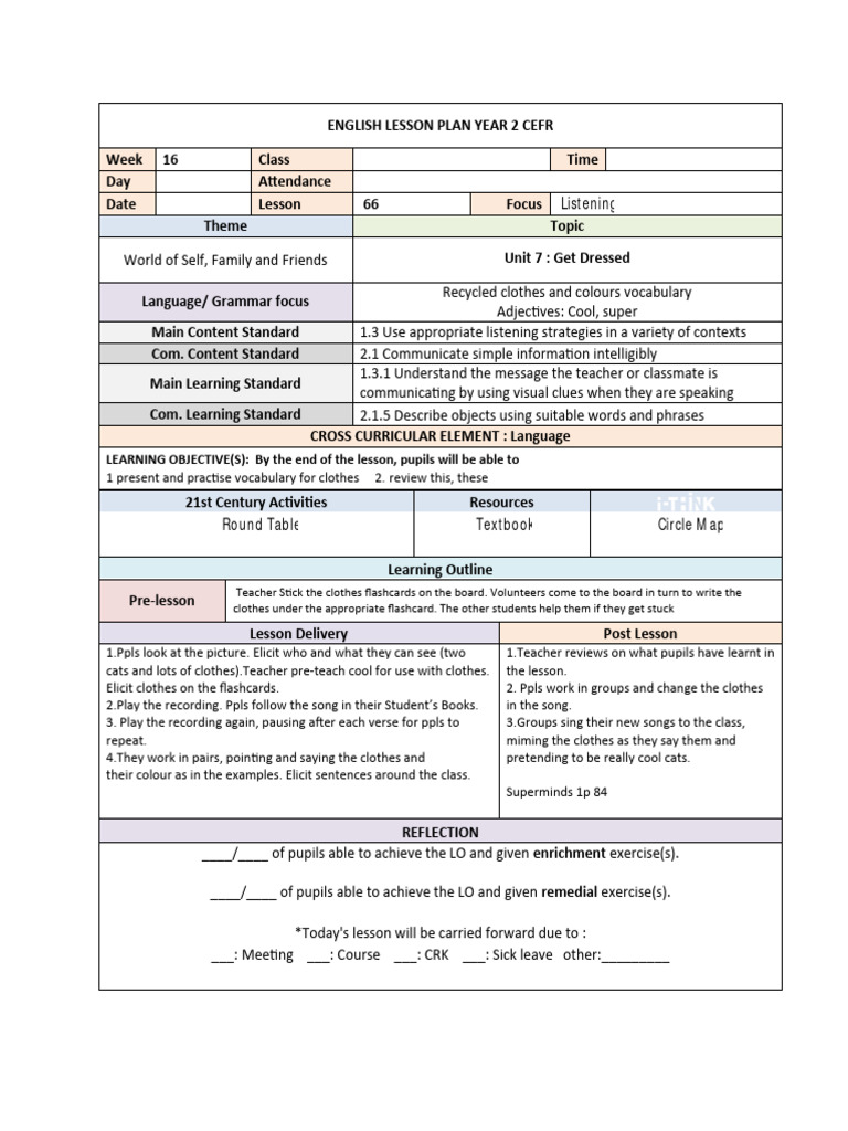 Update Y2 Lesson Plan Week 16 | PDF | Lesson Plan | Vocabulary