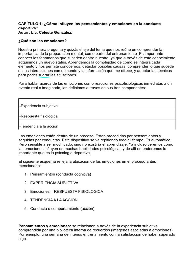 Capitulo Pensamientos Emociones Y Conductas Pdf Las Emociones