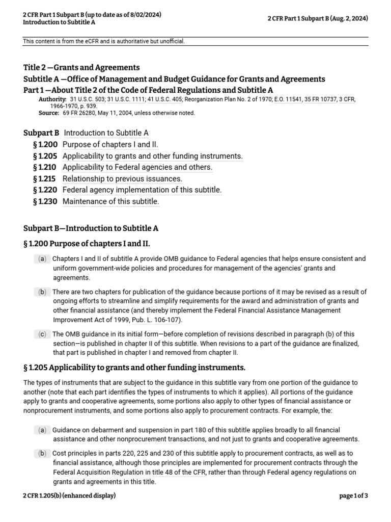 2 CFR Part 1 Subpart B (Up To Date As of 8-02-2024) | PDF | Code Of ...