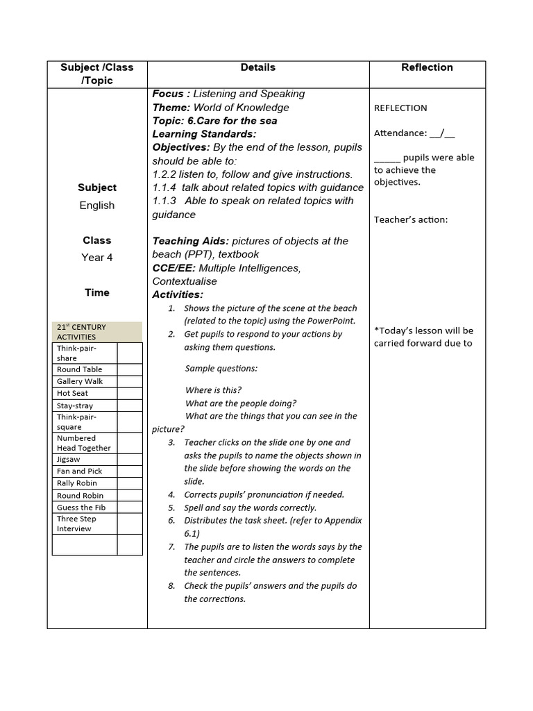 Y4 Unit 6 care For The Sea | PDF | Teachers | English Language