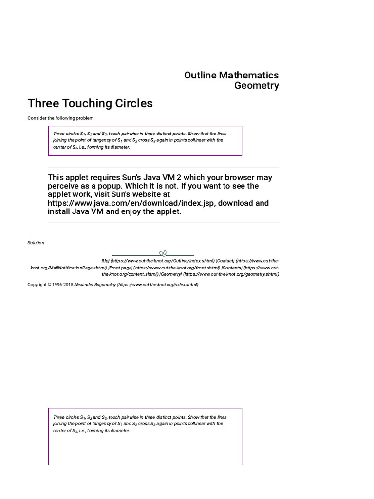 Three Touching Circles From Interactive Mathematics Miscellany and ...