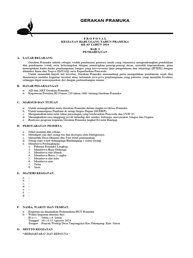 Proposal Perkemahan HUT Pramuka 2024 | PDF